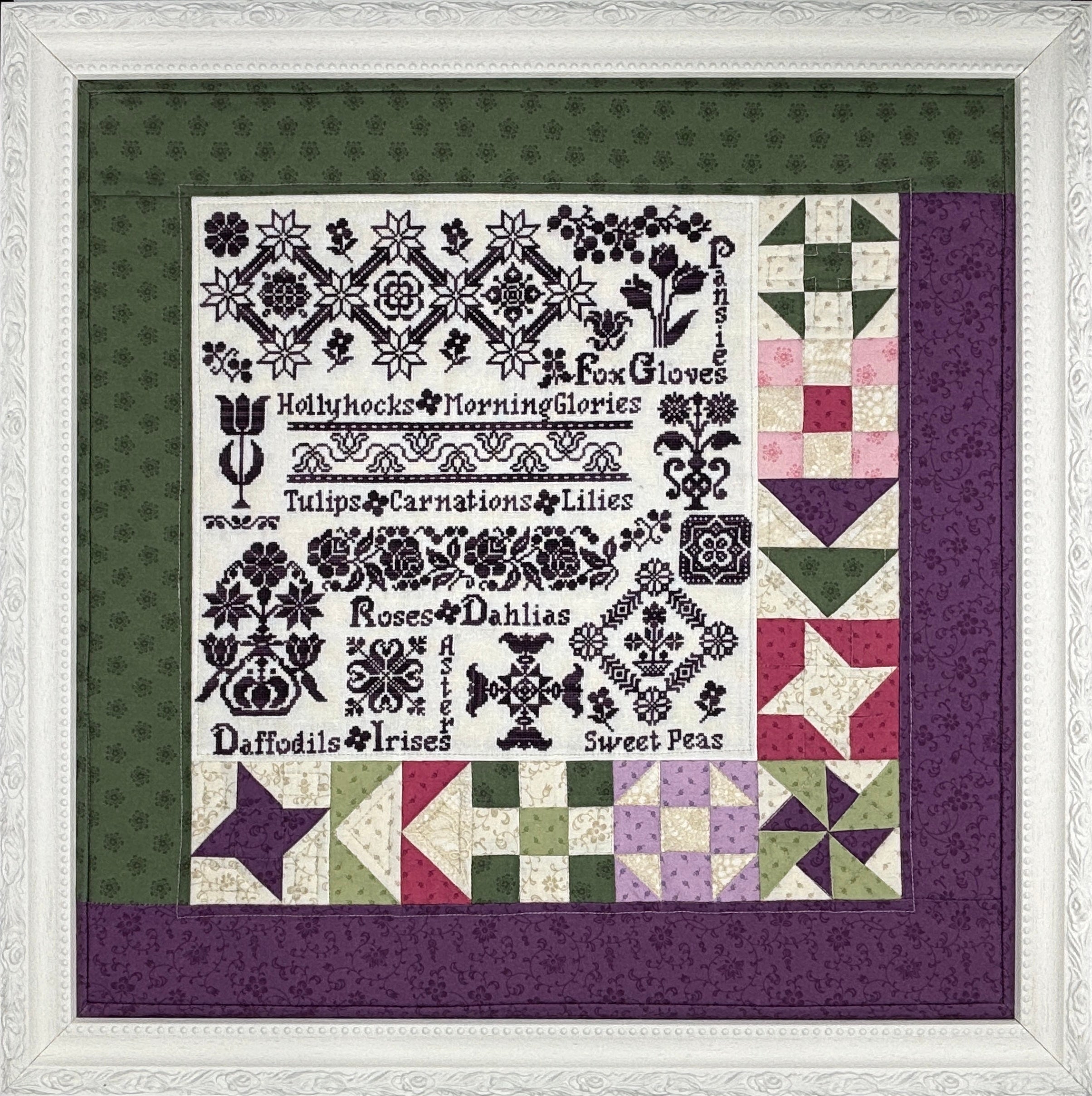 Garden Sampler Quilted Cross-stitch Pattern | Tulip Cottage Quilts